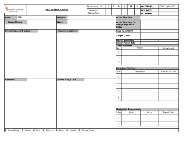 Kaizen Idea Sheet - Template | PDF