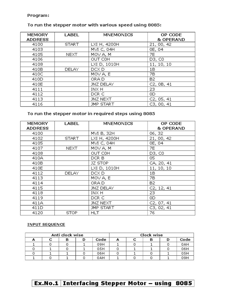 Ex - No.1 Interfacing Stepper Motor - Using 8085 | PDF | Pointer ...