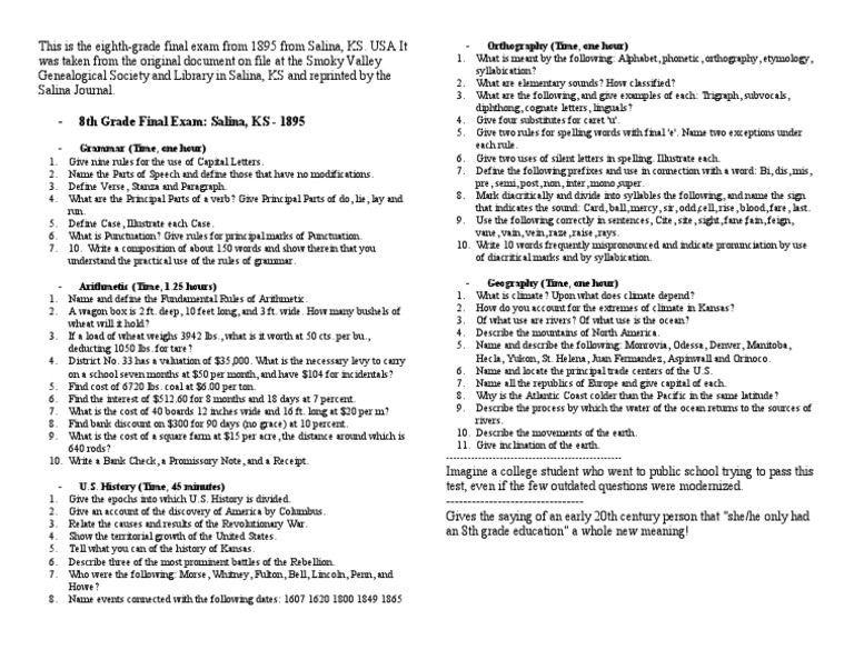 1895 8th Grade Final Exam Overview | PDF | Orthography | Letter Case
