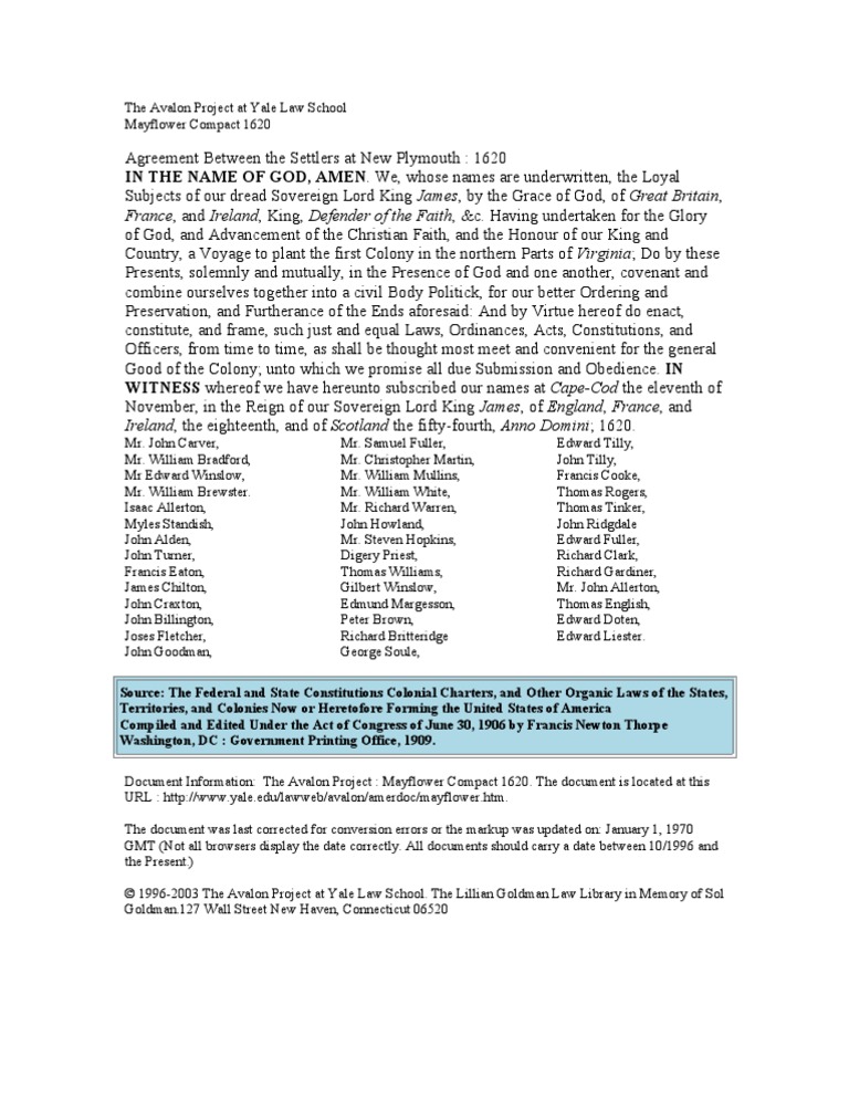 Mayflower Compact 1620 | PDF | Former English Colonies | Colonial ...