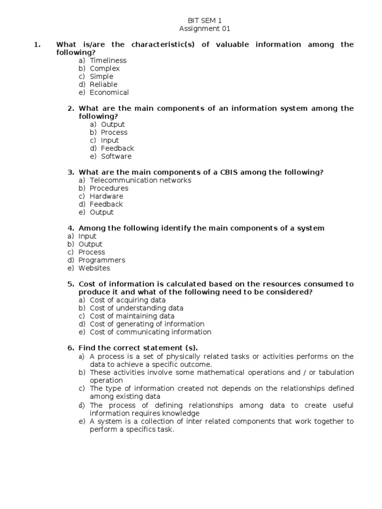BIT SEM 1 Assignment 1 | PDF | Computer Data Storage | Databases