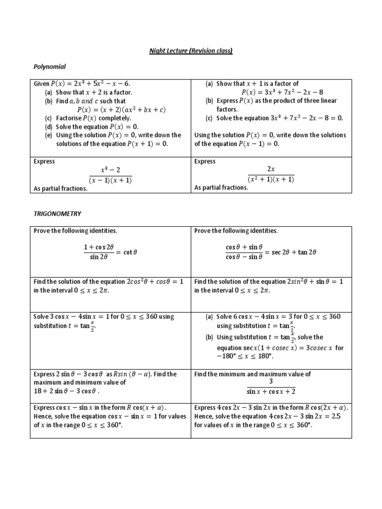 Polynomial and Trigonometry Problems | PDF