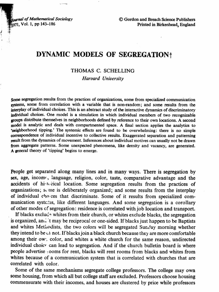 Schelling (1971) - Dynamic Models of Segregation | PDF | Racial ...