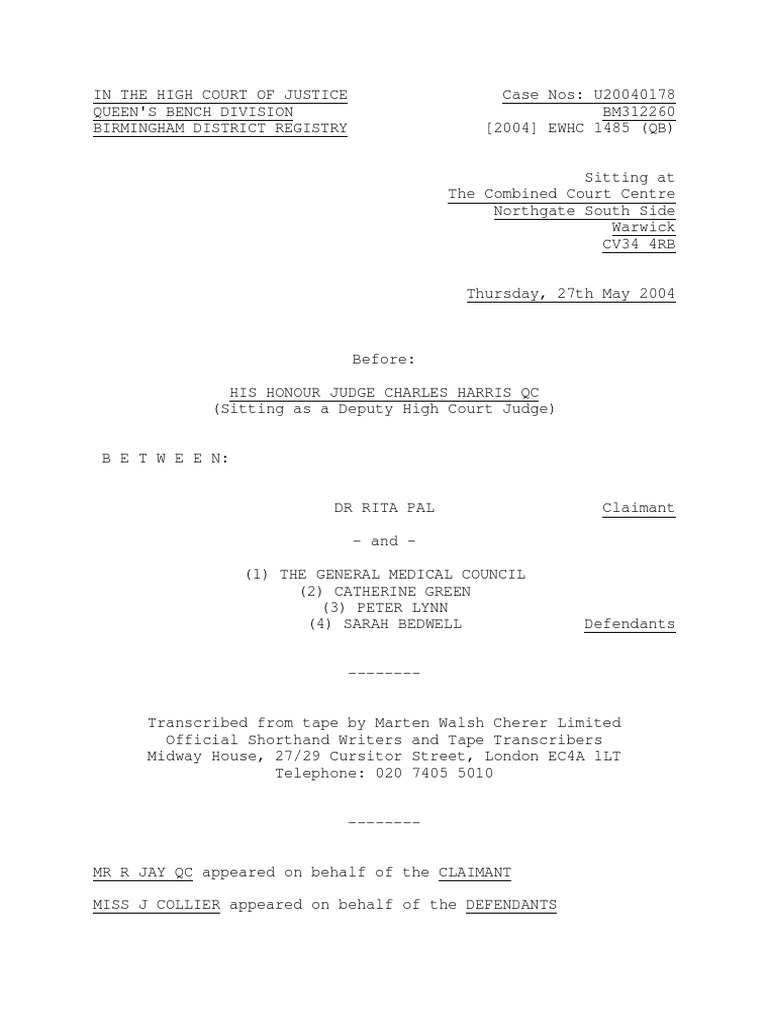 DR Rita Pal V General Medical Council, Catherine Green, Peter Lynn ...