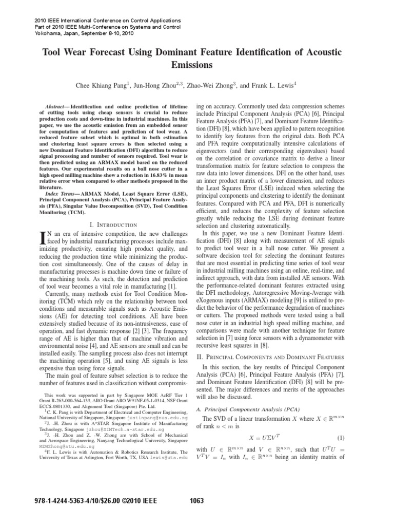 Tool Wear Forecast Using Dominant Feature Identification of Acoustic Emissions | PDF | Principal ...