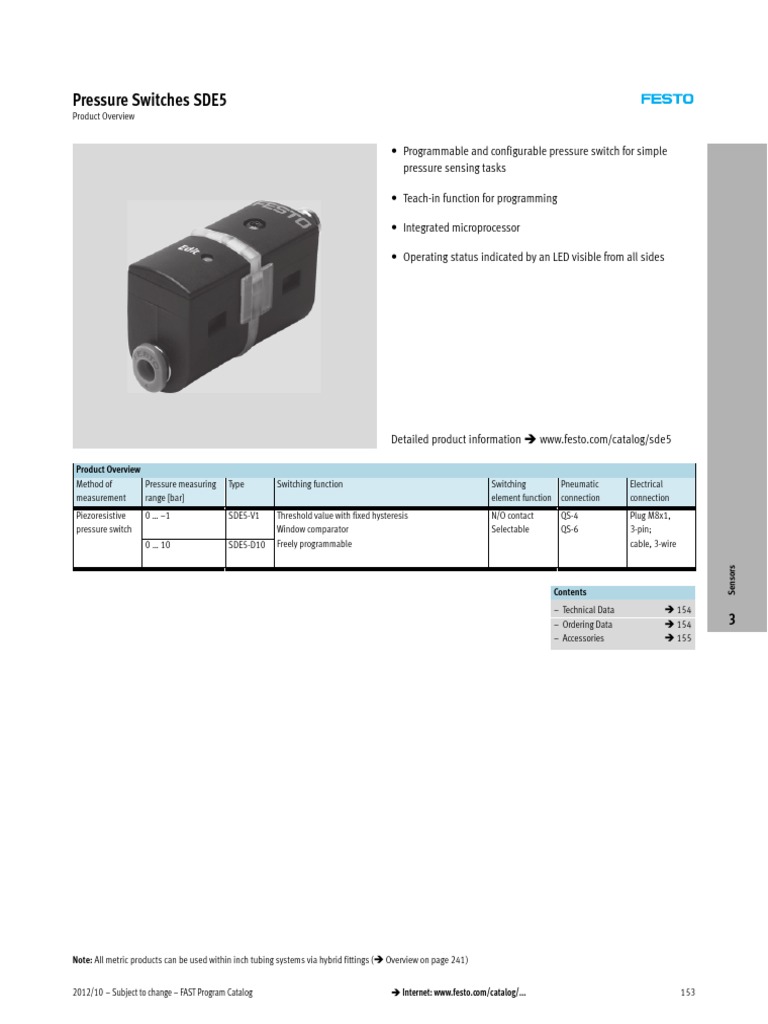 FESTO SDE5 - Pressure - Switch PDF | PDF | Electrical Connector | Switch