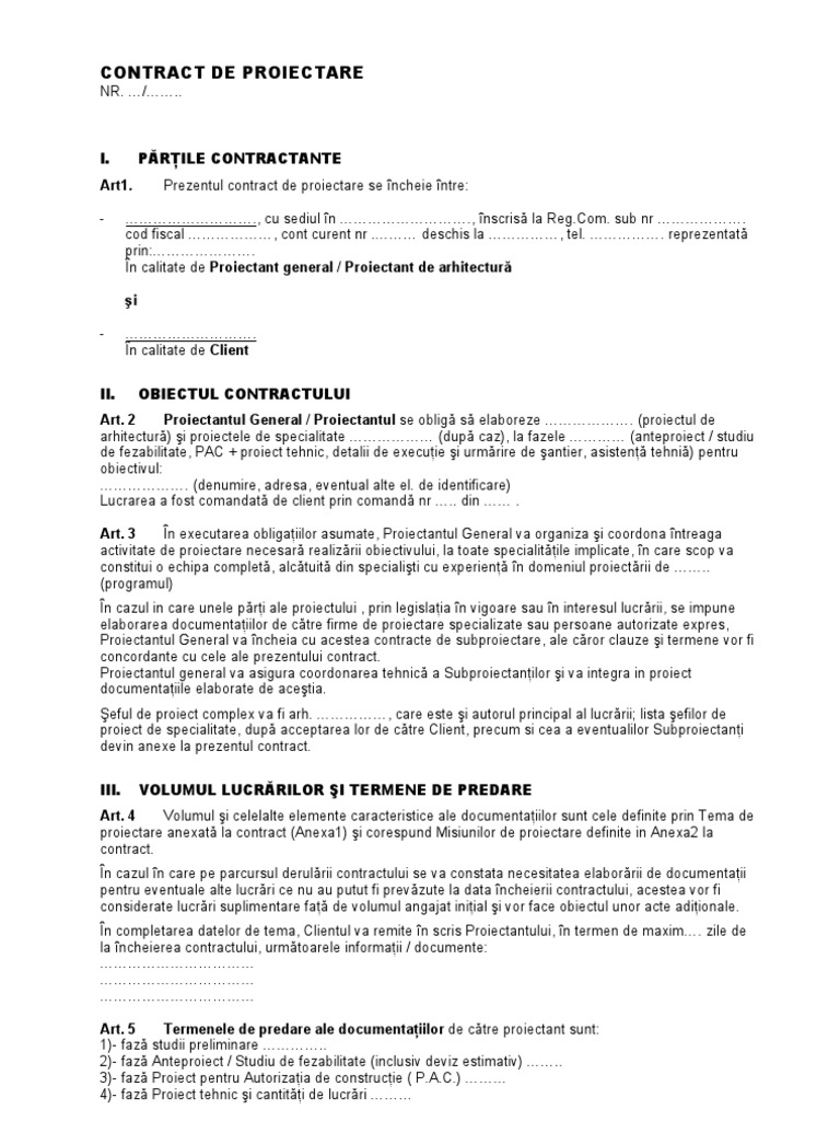 Model Contract Proiectare Constructii | PDF
