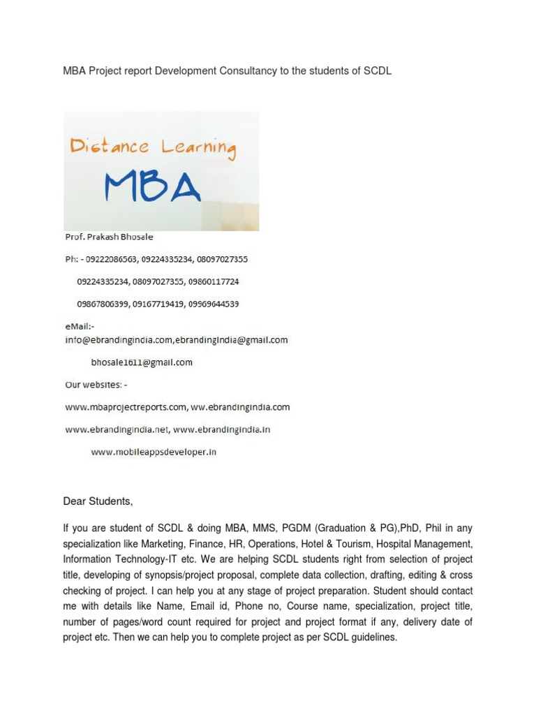 MBA Project Report Development Consultancy To The Students of SCDL ...