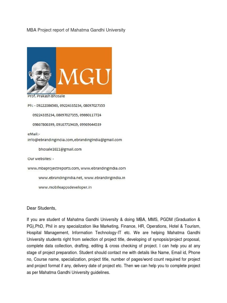 MBA Project Report of Mahatma Gandhi University | PDF | Master Of ...