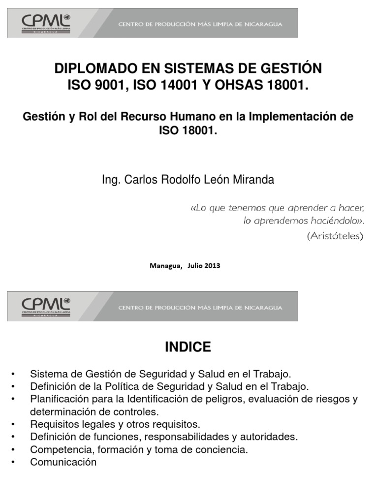P1 - Gestion y Rol de RRHH en ISO 18001 | PDF | Derecho laboral | La seguridad