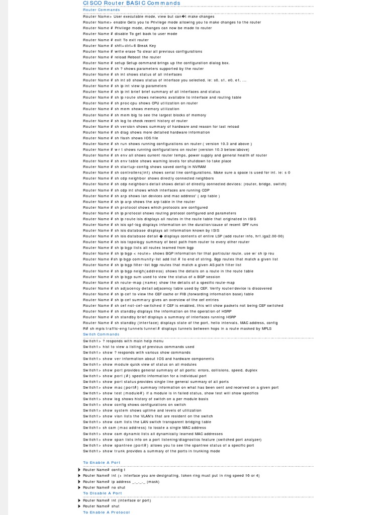 CISCO Router BASIC Commands | PDF | Router (Computing) | Network Switch