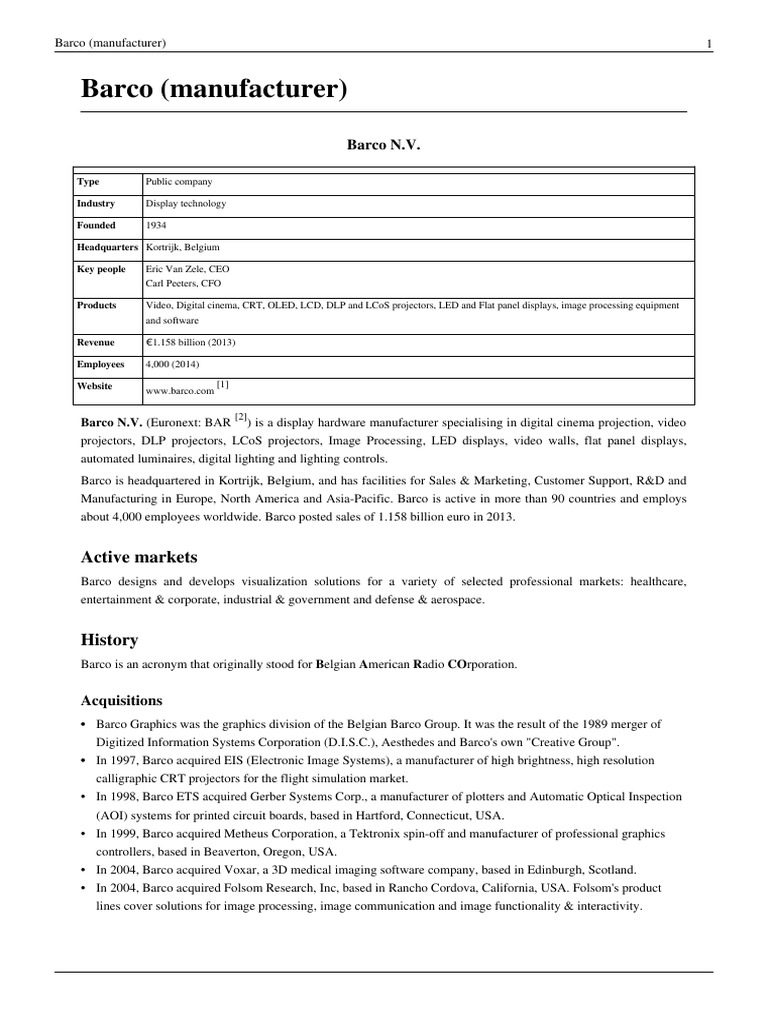 Barco (Manufacturer) | Download Free PDF | Film Industry | Electronics