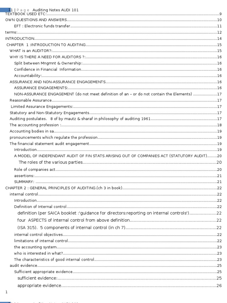 Audi 101 and 102 Auditing Notes | PDF | Internal Control | Financial Audit