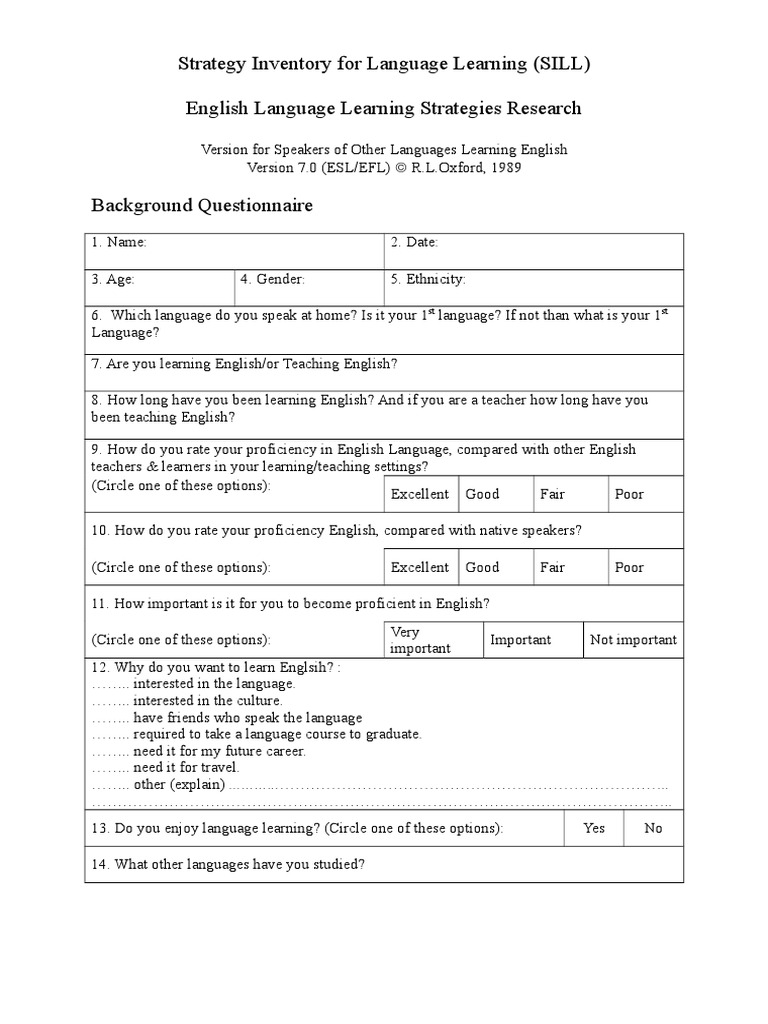 English Language Learning Strategies, Survey | PDF | English Language ...