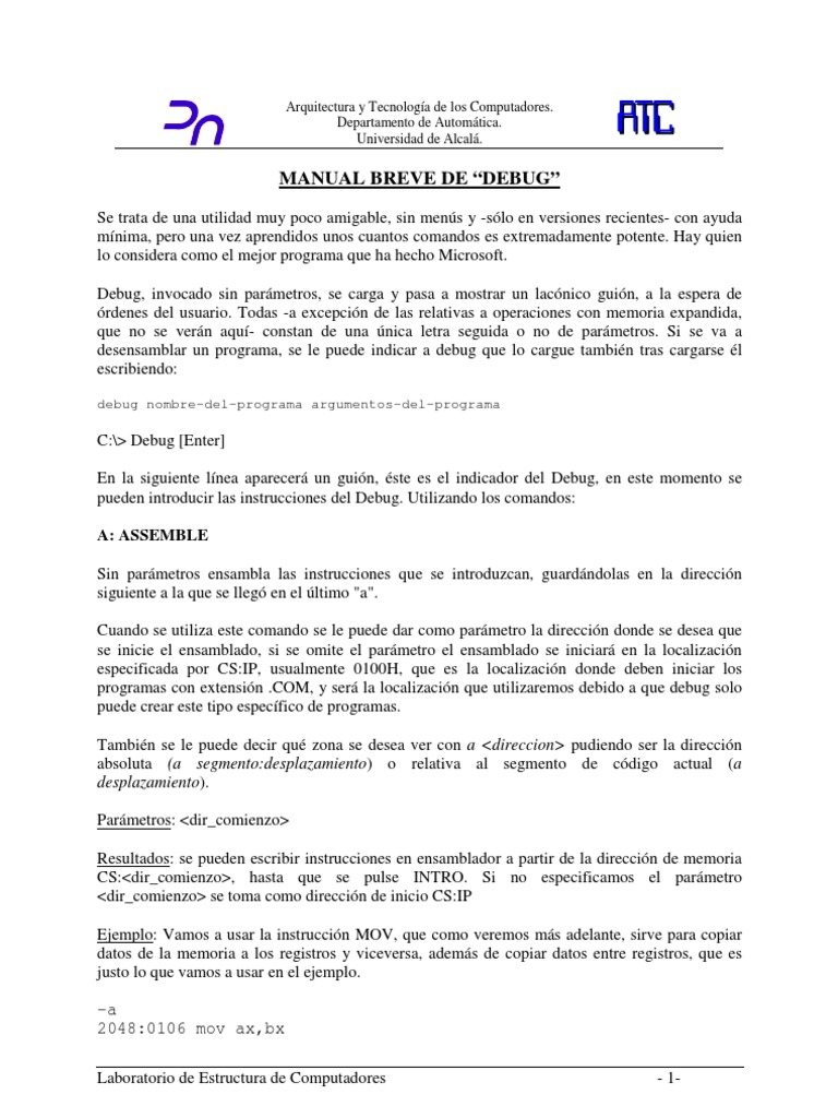 Tutorial Assembler en Debug - Rocio Balbin Lazo | PDF | Lenguaje ensamblador | Programa de ...