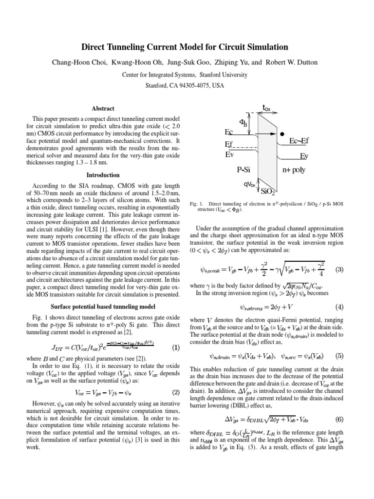Direct Tunneling Current Model For Circuit Simulation Pdf Field
