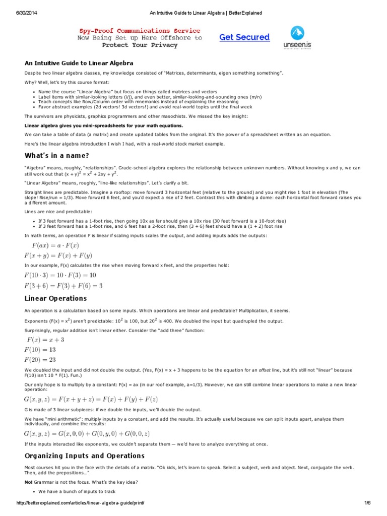 Intuitive Linear Algebra Guide | PDF | Matrix (Mathematics ...