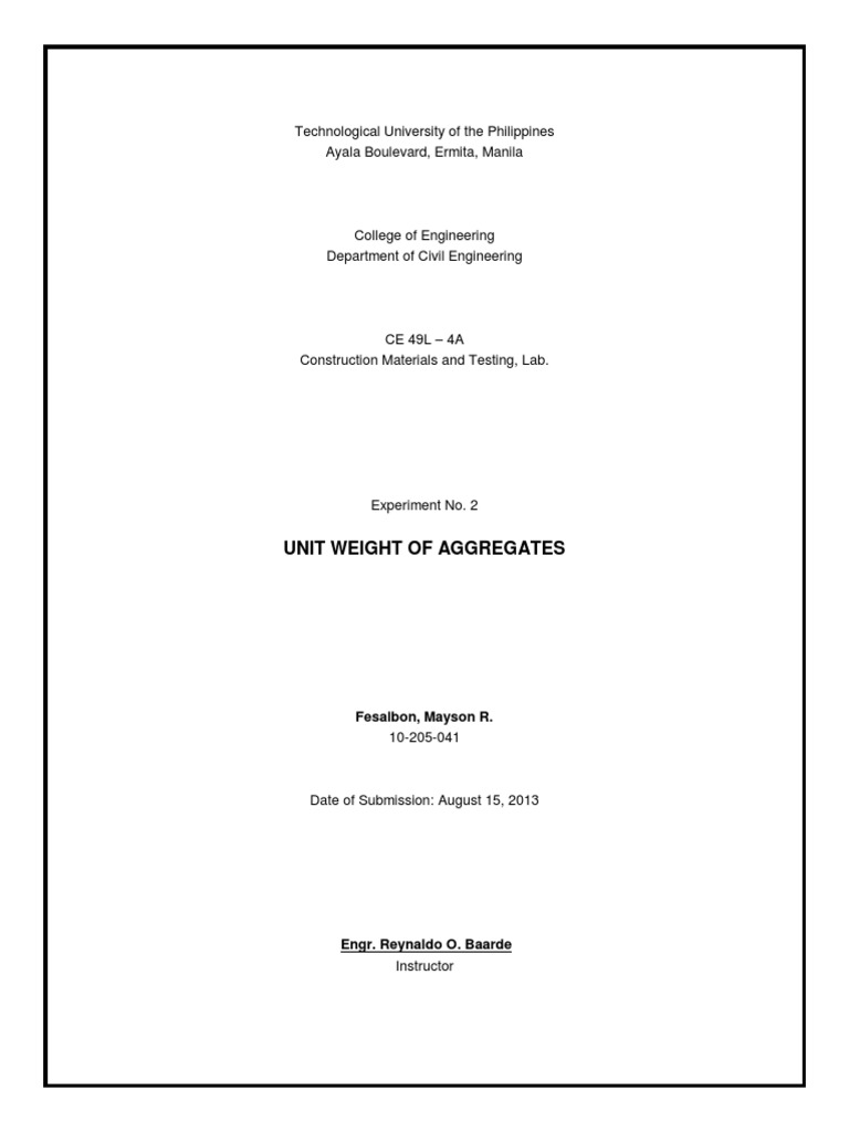 Unit Weight of Aggregates | PDF | Density | Weight