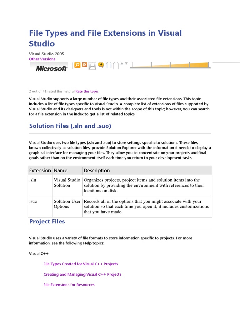 File Types and File Extensions in Visual Studio | PDF | Microsoft ...