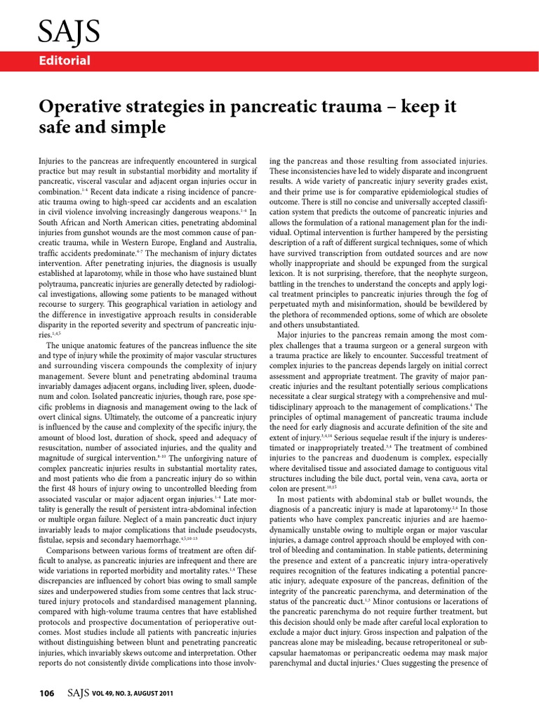 Editorial - Operative Strategies in Pancreatic Trauma - Keep It Safe ...