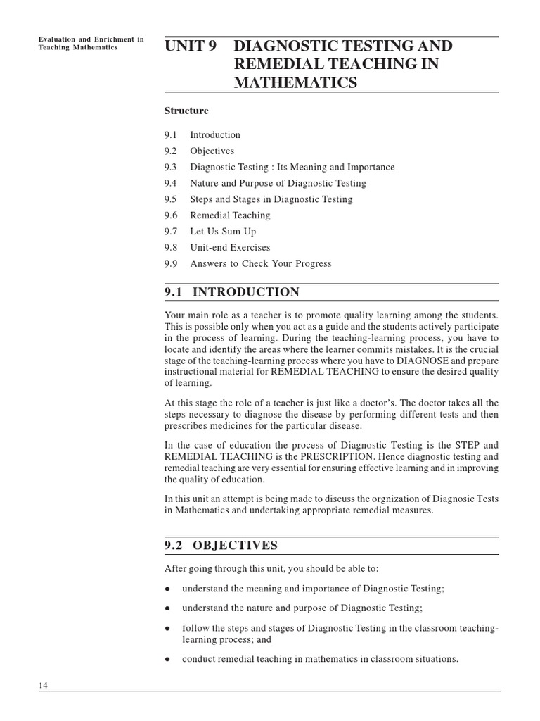 DIAGNOSTIC TESTING | PDF | Subtraction | Learning Disability