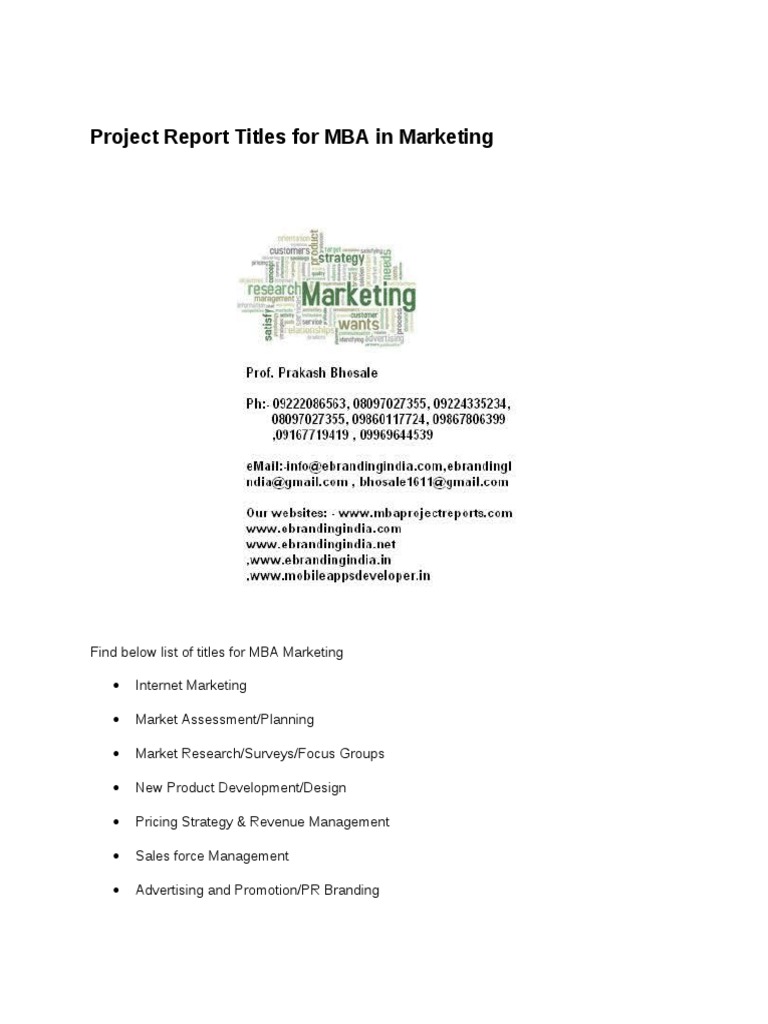 Project Report Titles For MBA in Marketing | PDF | Consultant | Business
