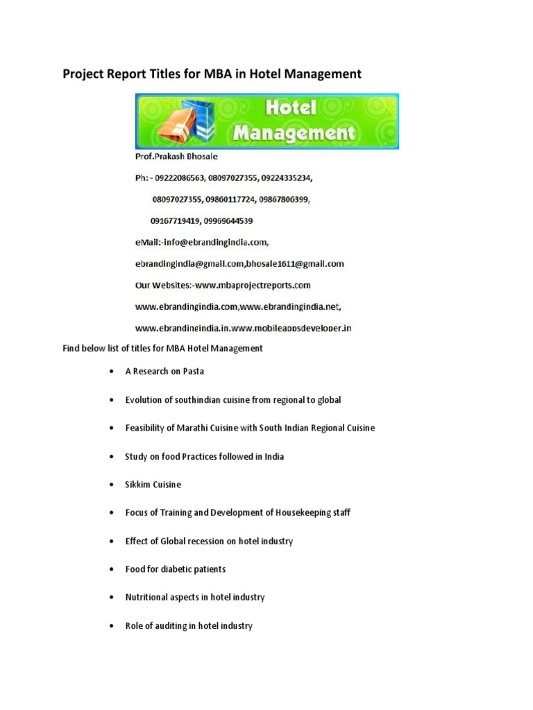 Project Report Titles For MBA in Hotel Management | PDF | Google ...