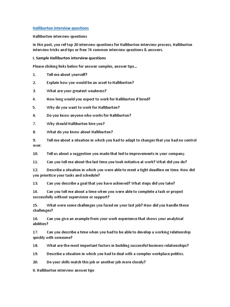 Halliburton Interview Questions | PDF | Question | Interview