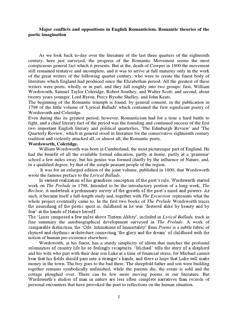 Major Conflicts and Oppositions in English Romanticism | PDF | Samuel ...