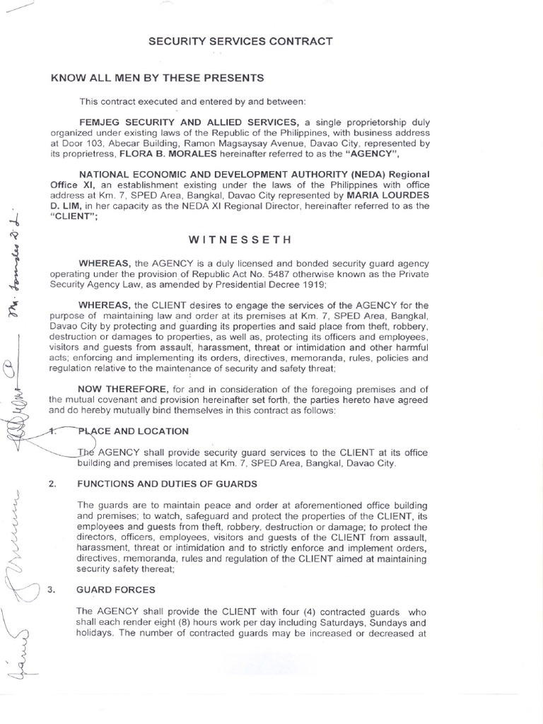 Security Services Contract | PDF | Law Of Agency | Security Guard