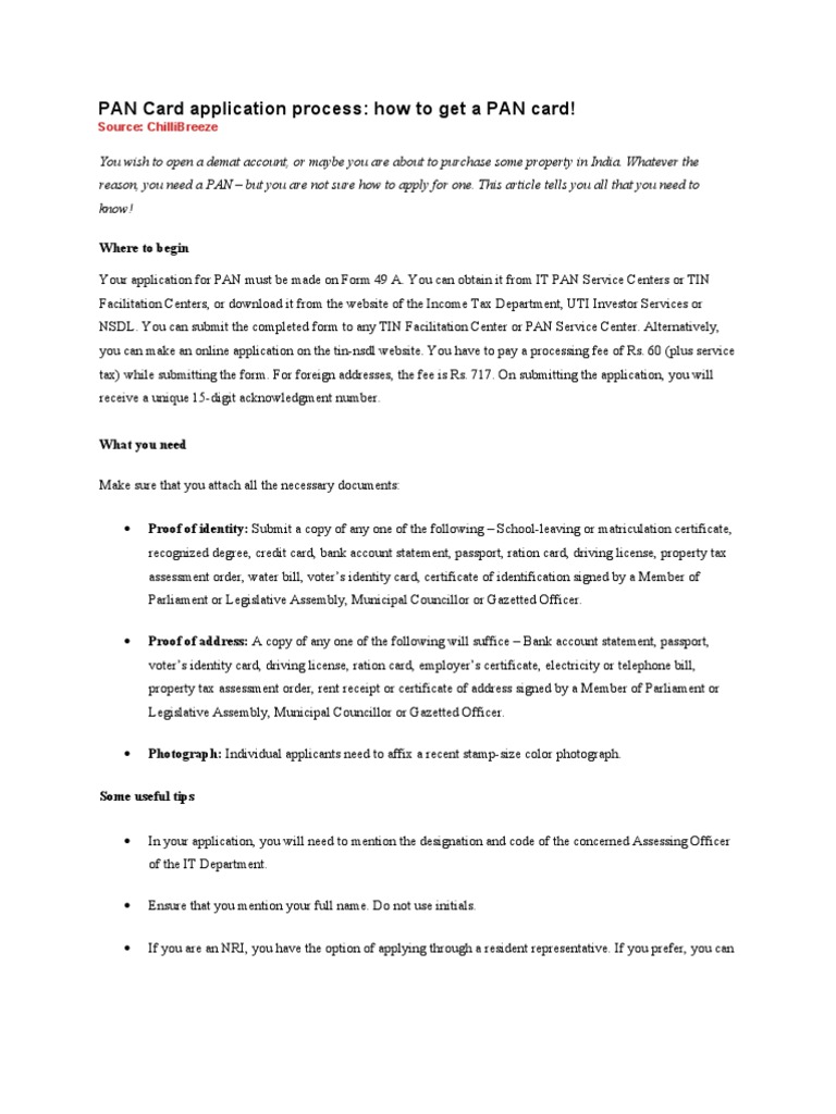 PAN Card Application Process | PDF | Government | Business