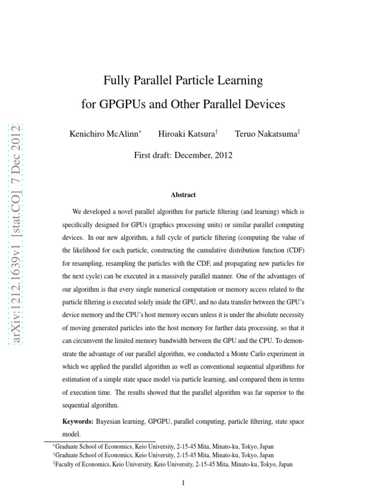 Fully Parallel Particle Learning | PDF | Parallel Computing | Monte Carlo Method