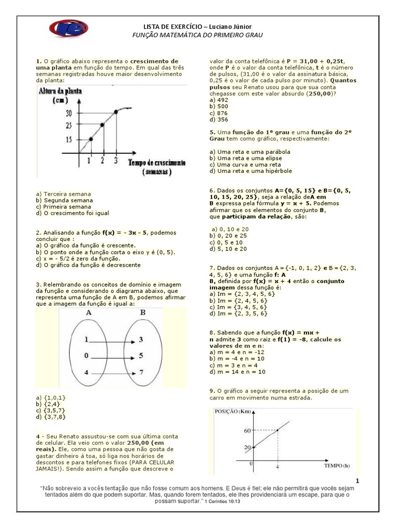 Exercícios De Função Do 1º Grau Função Matemática Demanda