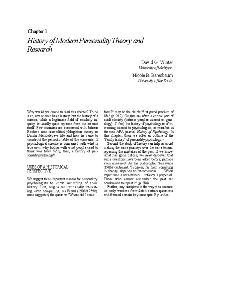History of Modern Personality Theory and Research | PDF | Psychometrics ...