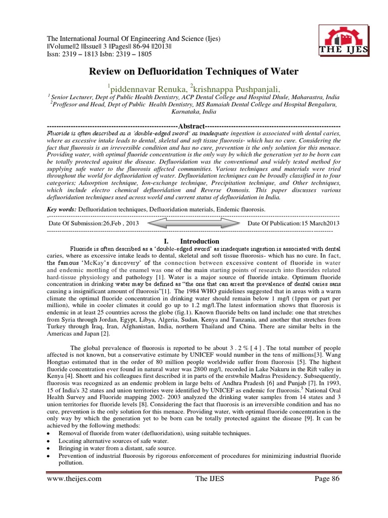 Defluoridation Methods - Review | PDF | Ion Exchange | Fluoride