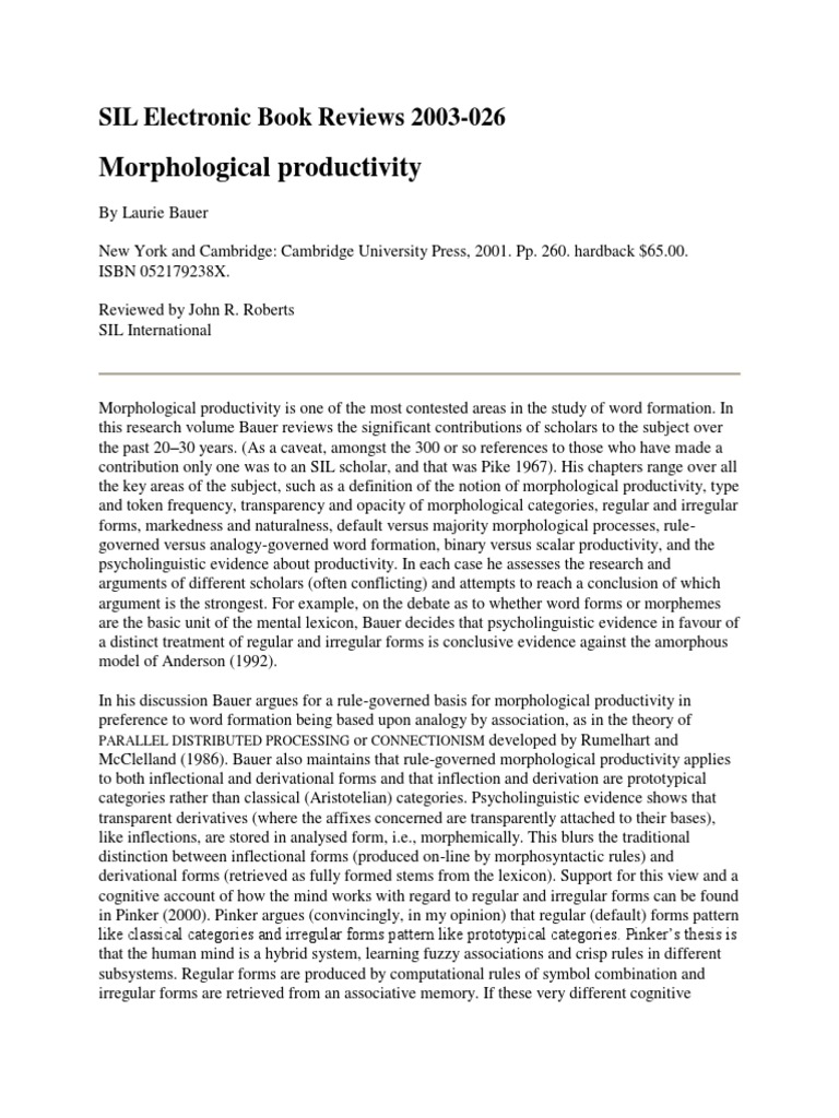 Morphological Productivity: SIL Electronic Book Reviews 2003-026 | PDF | Morphology (Linguistics ...