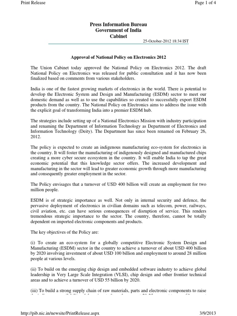 National Electronics Policy 2012 Approved | PDF | Exports ...
