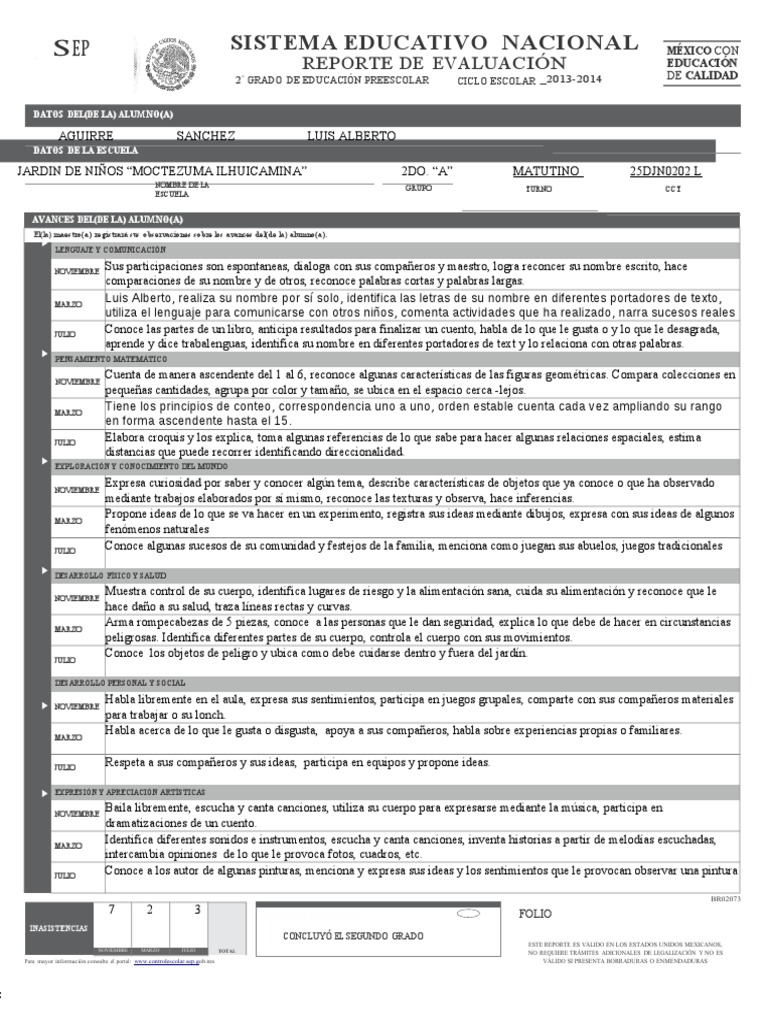 Observaciones para Boletas Preescolar 2023 | PDF | Jardín de infancia ...