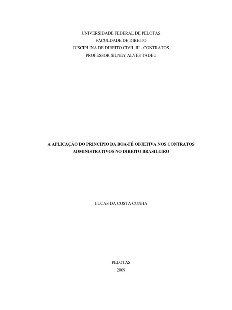 Aplicação Do Princípio Da Boa-Fé Objetiva Nos Contratos Administrativos ...