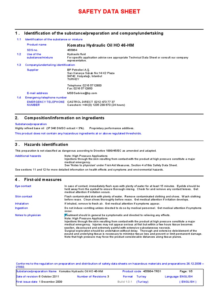 057608komatsu Hydraulic Oil HO 46-HM | PDF | Personal Protective ...