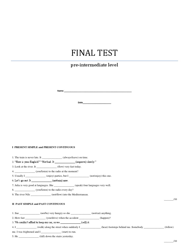 Final Test English Pre-Intermediate | PDF | Style (Fiction) | Syntax