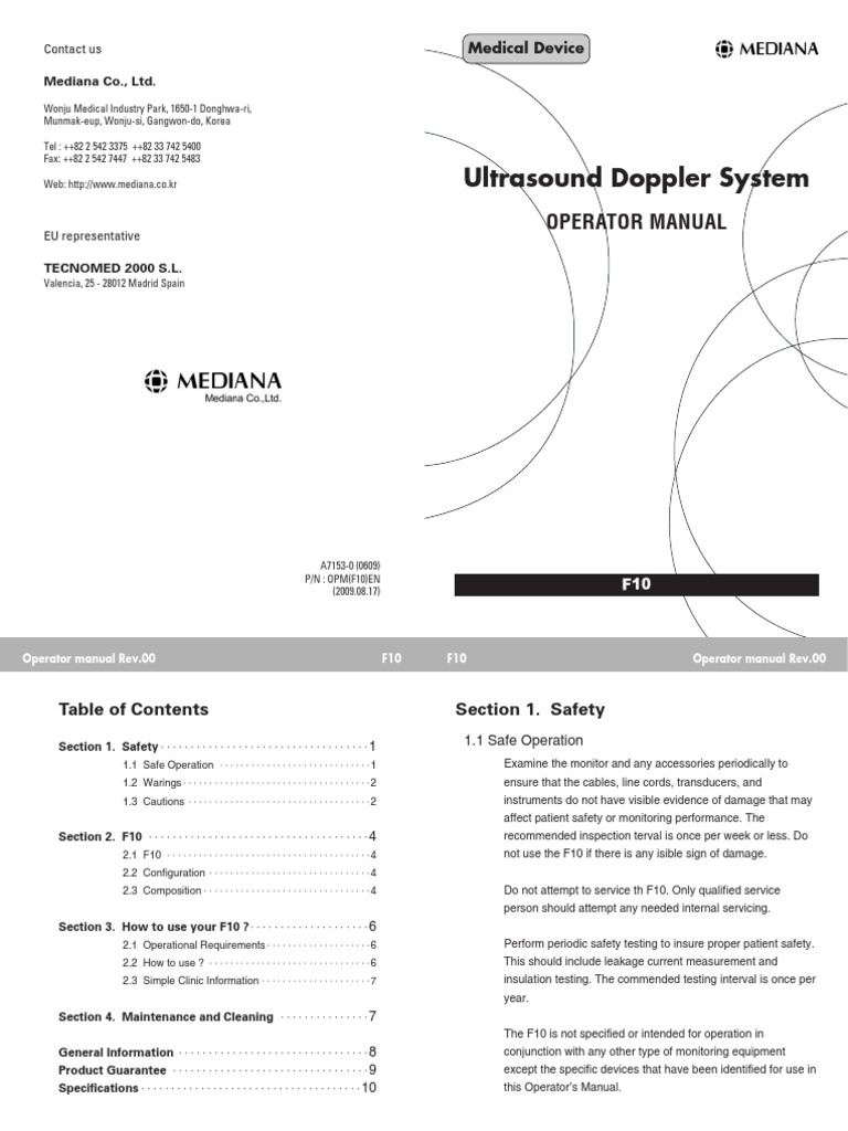 Doppler F10 Manual Operator | PDF | Ultrasound | Medical Device