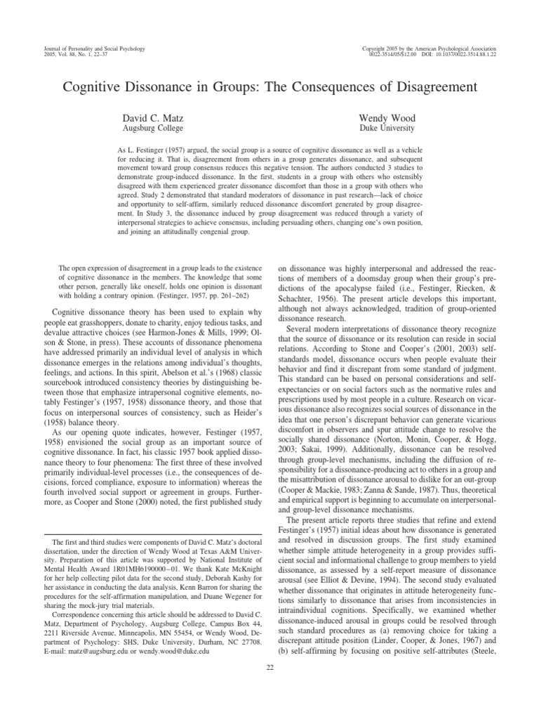 【Group 2】Cognitive Dissonance in Groups | PDF | Attitude (Psychology ...