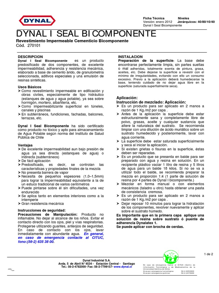 Ficha Técnica Dynal I Seal Bicomponente | PDF | Petróleo | Revestimiento