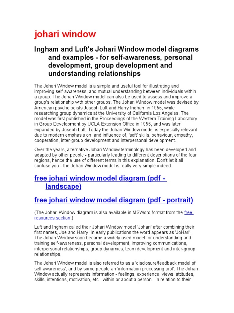 Johari Window Notes | PDF | Emotions | Behavioural Sciences