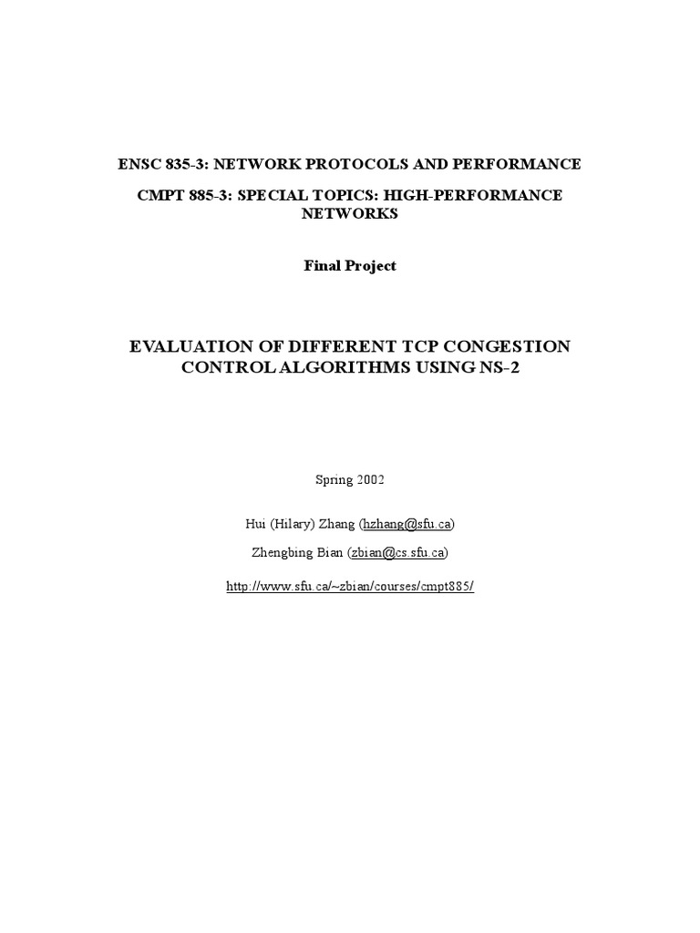 Evaluation Of Different Tcp Congestion Control Algorithms Using Ns 2 Pdf Network Congestion