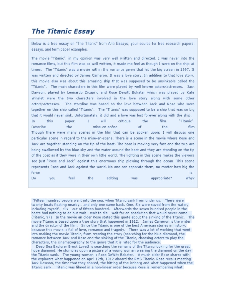 The Titanic Essay | PDF | Rms Titanic | Transport