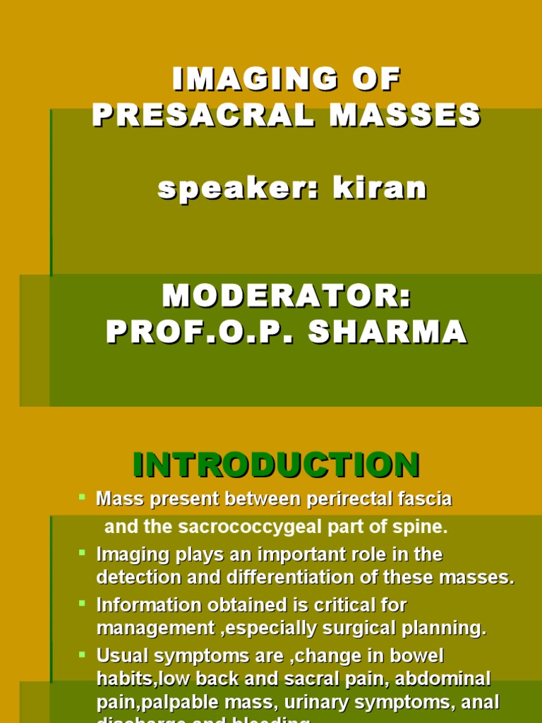 Imaging Presacral Masses | PDF | Magnetic Resonance Imaging | Ct Scan