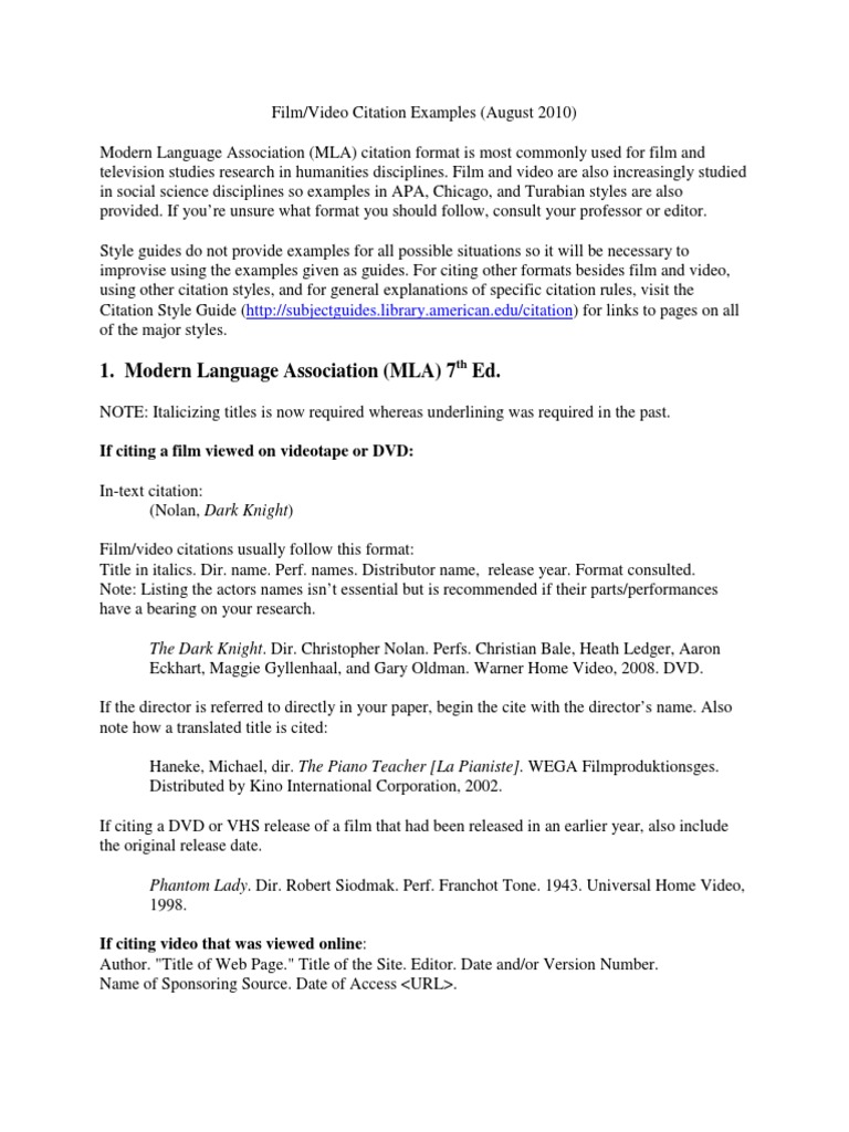 Film Citation Styles Guide | PDF | Citation | Leisure