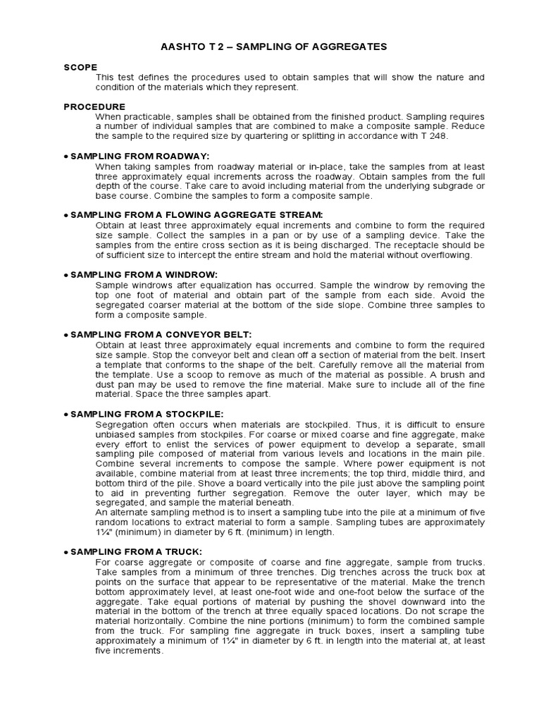 Aashto T 2 and T 248 | PDF | Construction Aggregate | Nature